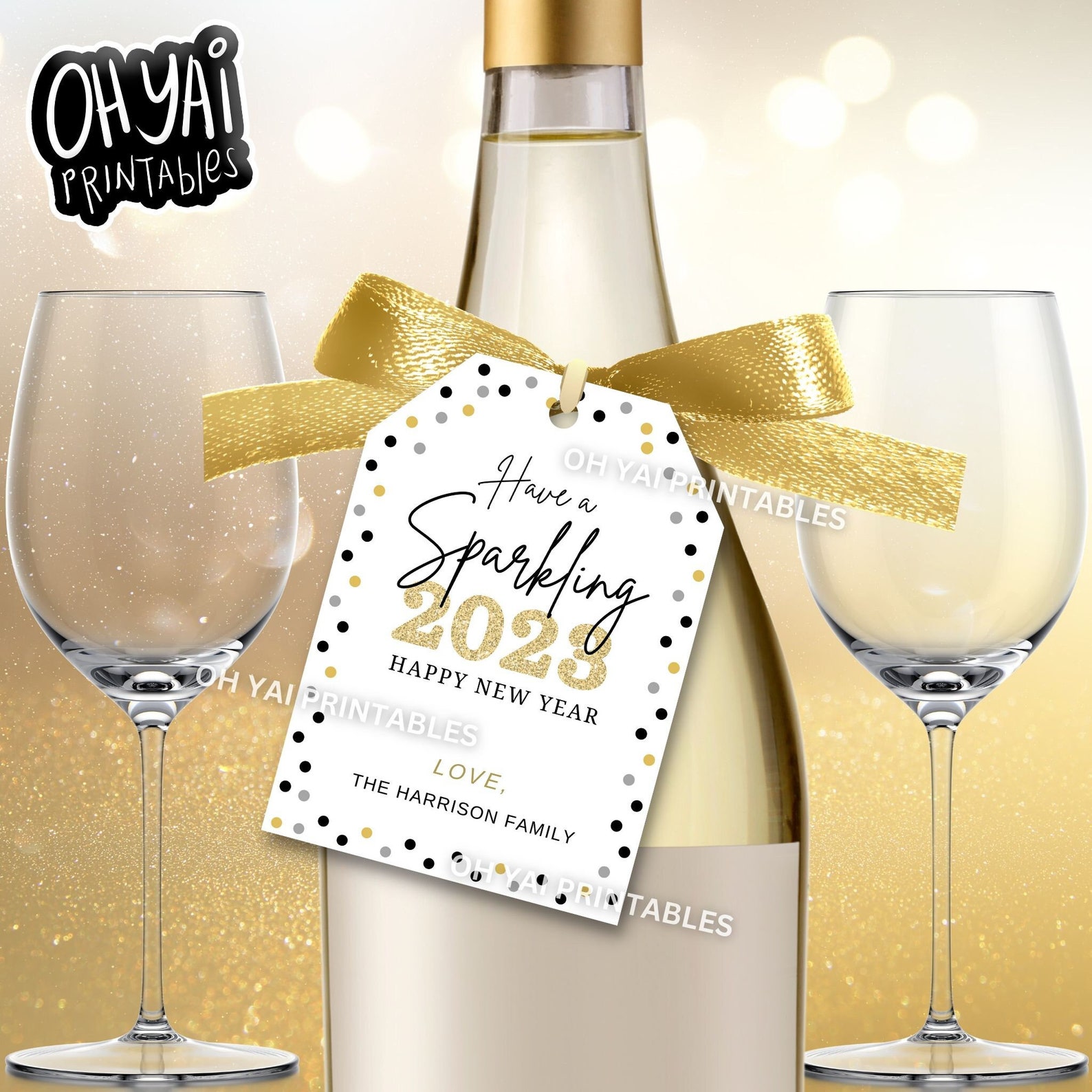 Printable New Years Tag Happy New Year Champagne Tag - Etsy