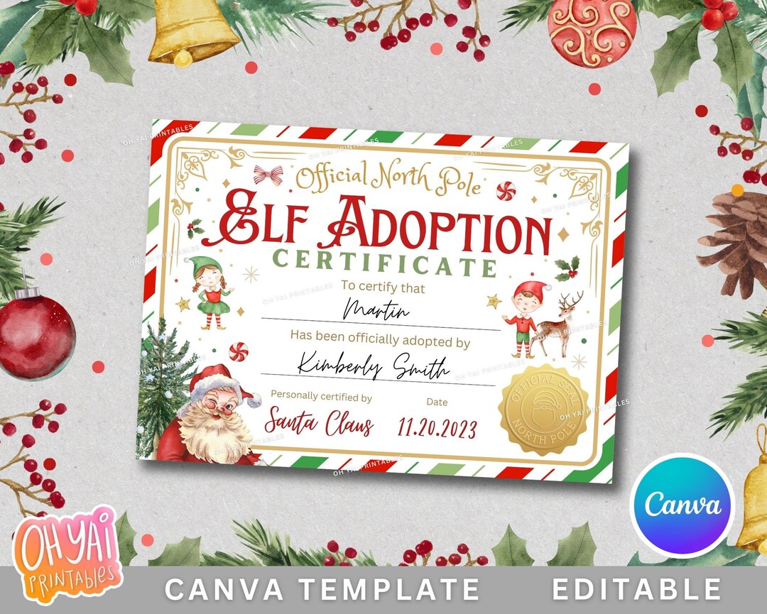 Editable Elf Adoption Certificate Adopt an Elf Letter North - Etsy ...