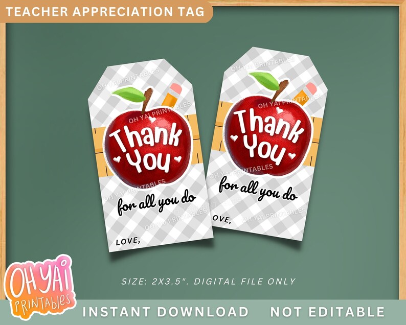 Teacher Appreciation Tag Printable Teacher Appreciation Tag - Etsy
