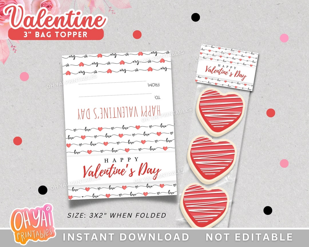 Valentine Bag Topper, 3x2 Bag Topper, Printable Valentine Bag Topper ...