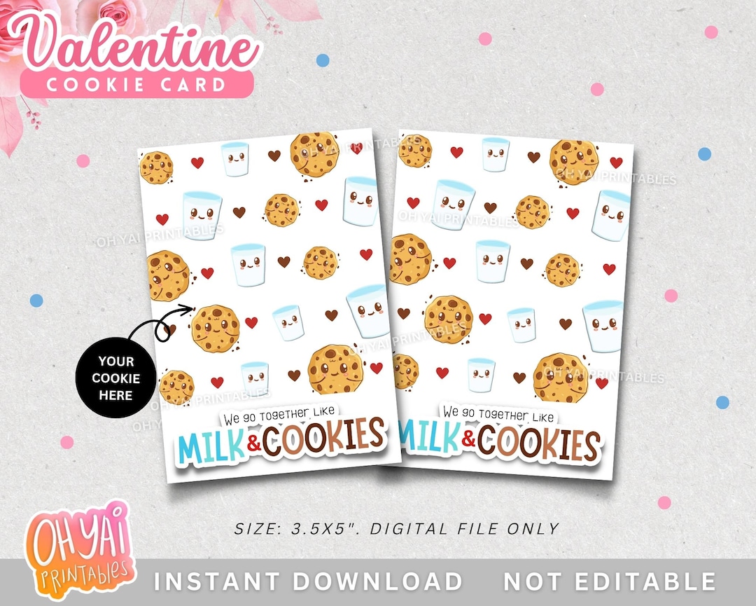 Valentine Cookie Card, Milk and Cookie Card, Happy Valentine's Day ...