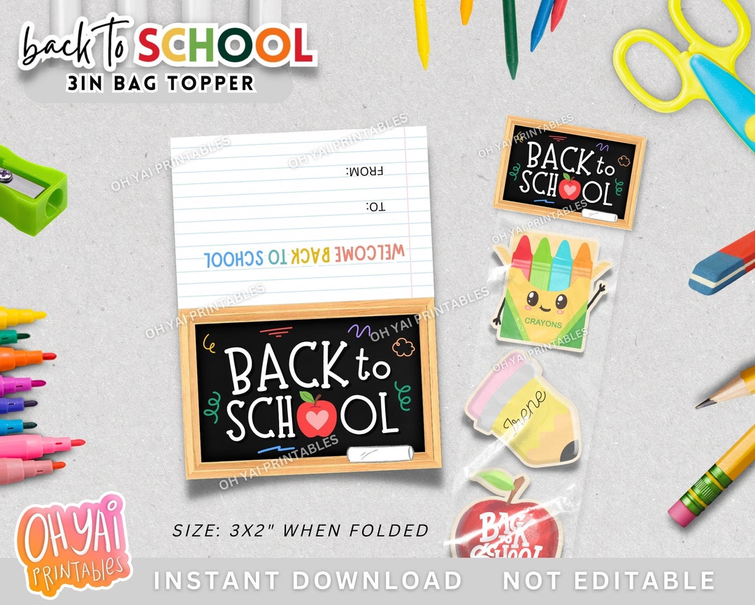 Back to School Topper, Cookie Bag Topper, 3in Back to School Topper ...