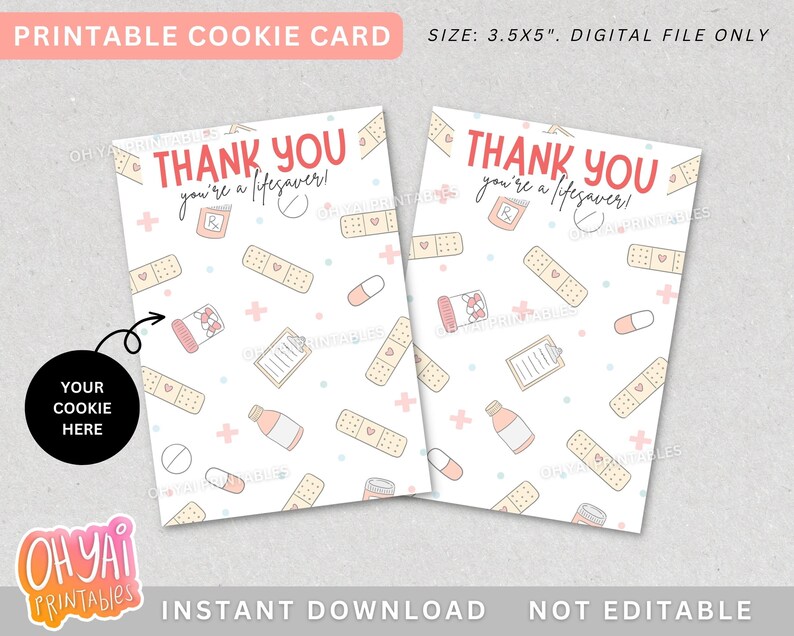 Nurse Thank You Cookie Card Printable Nurse Cookie Card Mini - Etsy