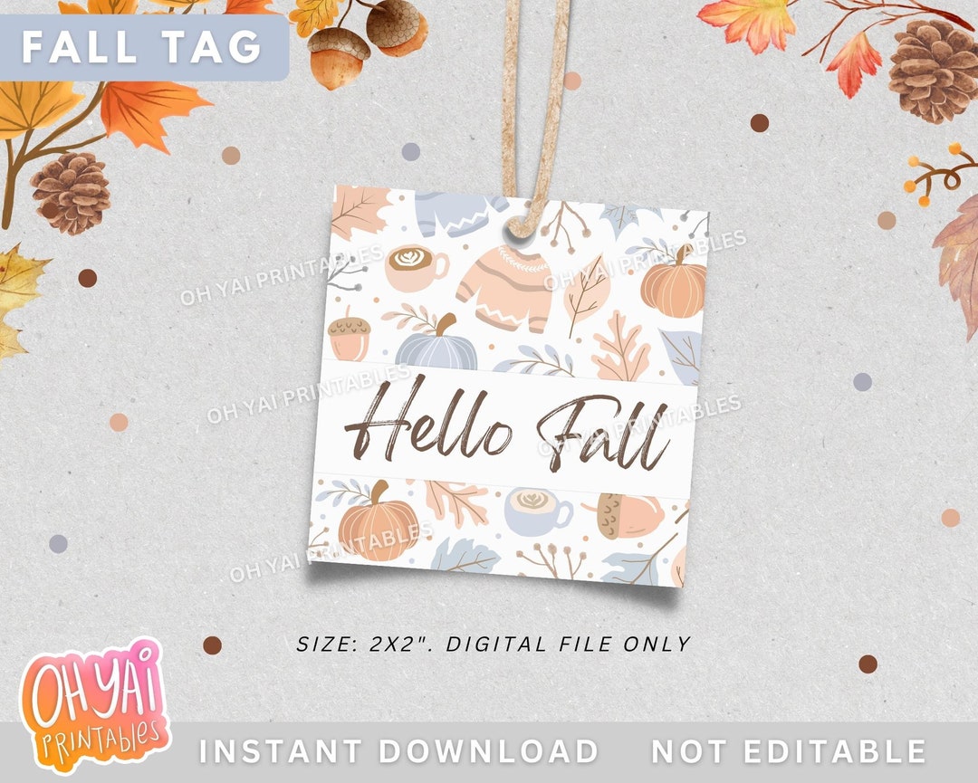 Fall Tag, Hello Fall Tag, Printable Fall Tag, Fall Cookie Tag, Autumn ...