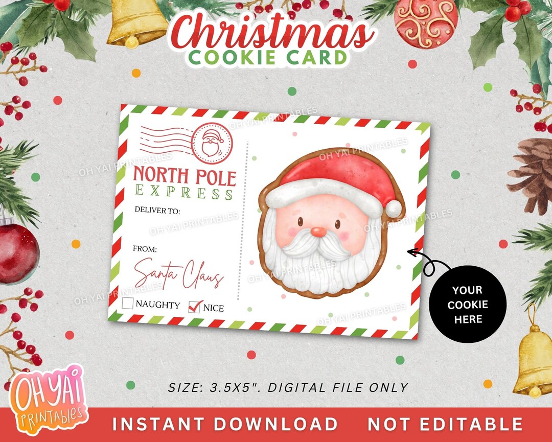 Christmas Postcard Cookie Card, Santa Mail Cookie Card, Cookie Backer ...