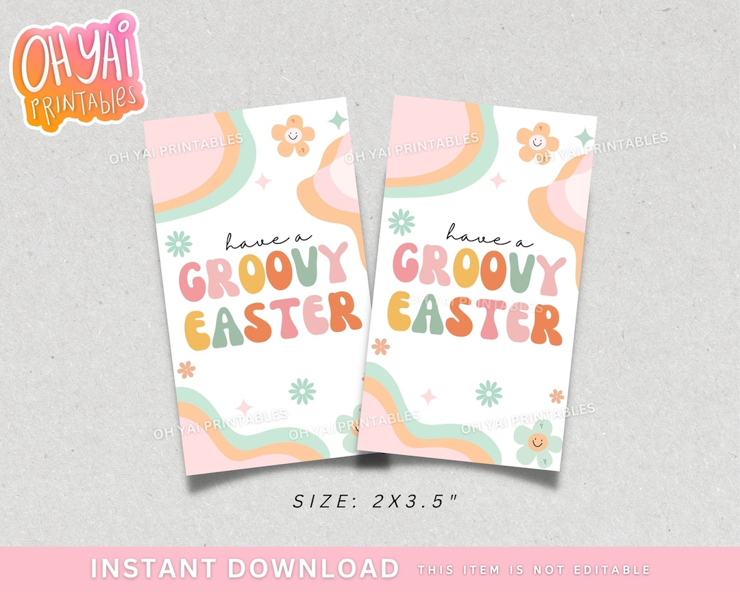 Printable Groovy Tag, Printable Easter Tag, Happy Easter Tag, Easter ...