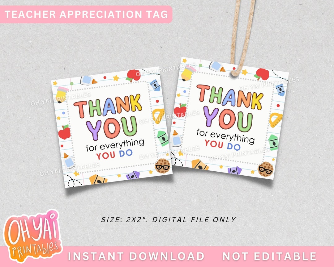 Teacher Appreciation Tag Printable Teacher Appreciation Tag - Etsy