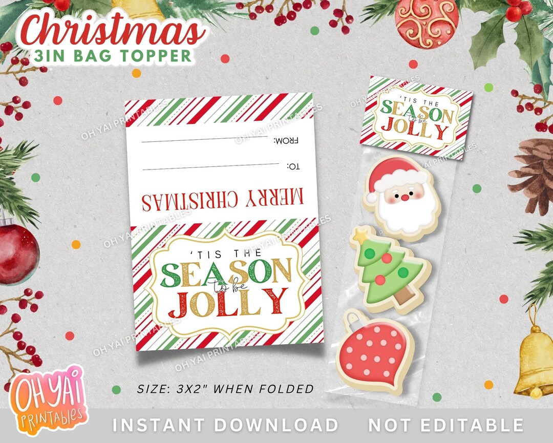 Christmas Bag Topper, 'tis the Season to Be Jolly, 3x2 Bag Topper ...