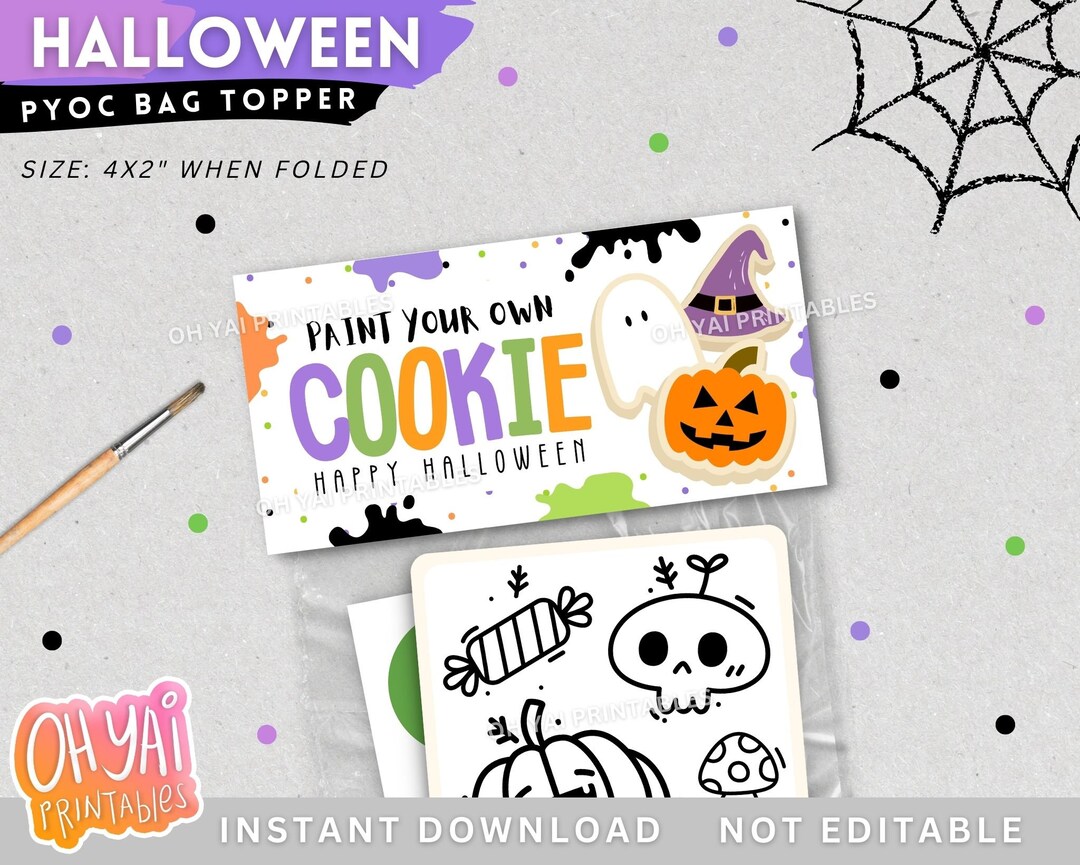 Halloween PYO Cookie Bag Topper, 4x2 PYO Bag Topper, Printable ...