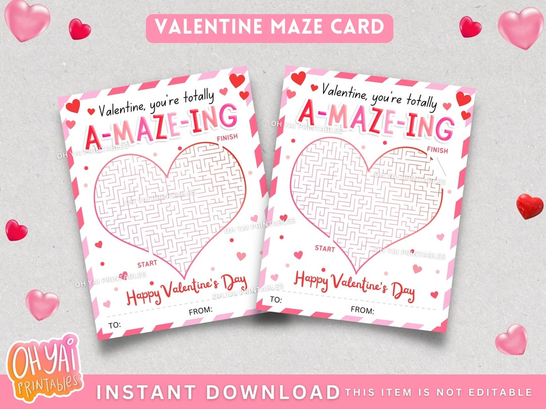 Valentine Maze Card, Valentine Amazeing Card, Valentine Class Gift ...