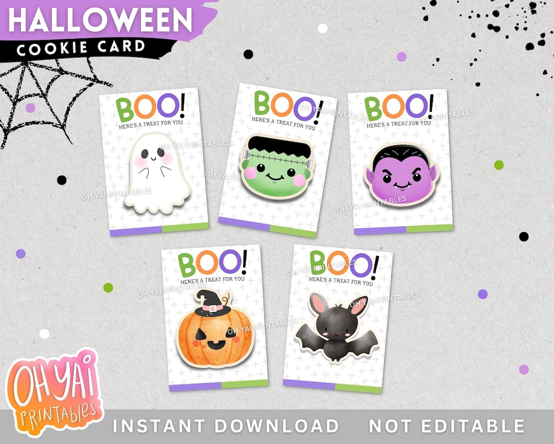 Halloween Cookie Card, Printable Halloween Cookie Card, 3.5x5in Cookie ...