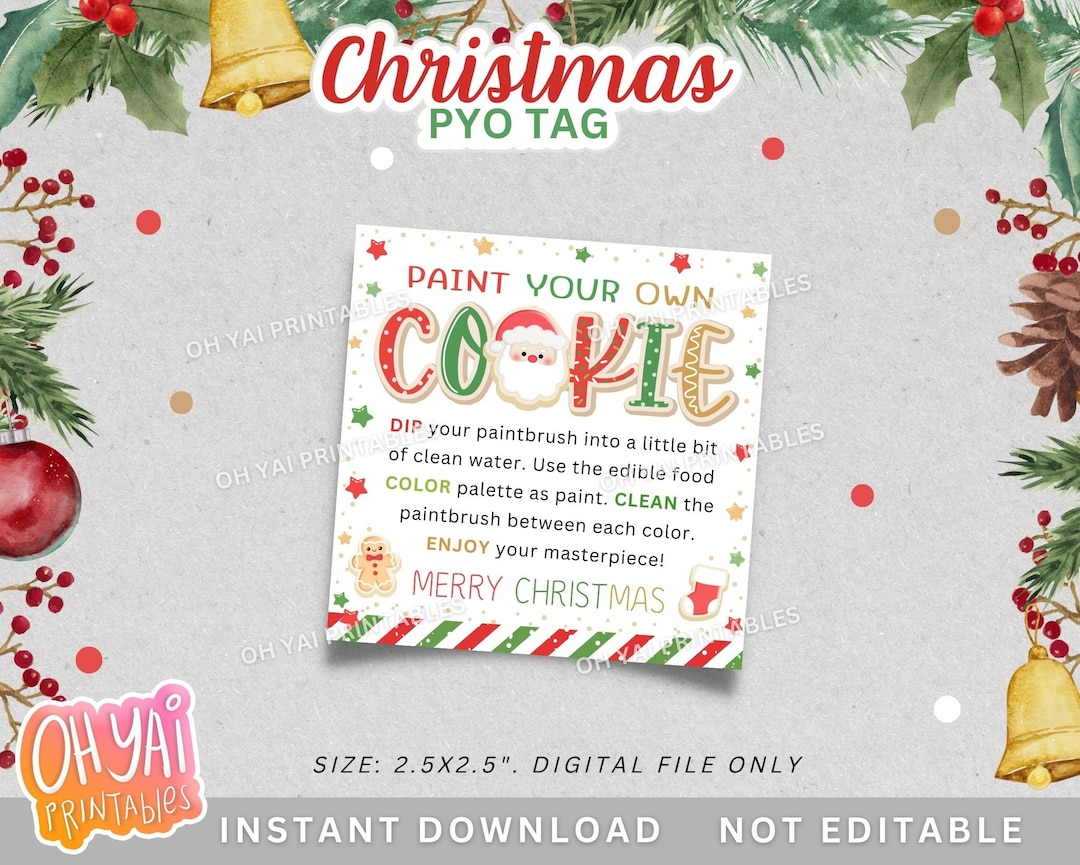 Christmas PYO Cookie Tag, Paint Your Own Cookie Tag, Christmas Cookie ...