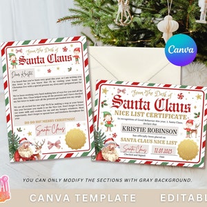 Editable Letter From Santa Printable Nice List Certificate - Etsy