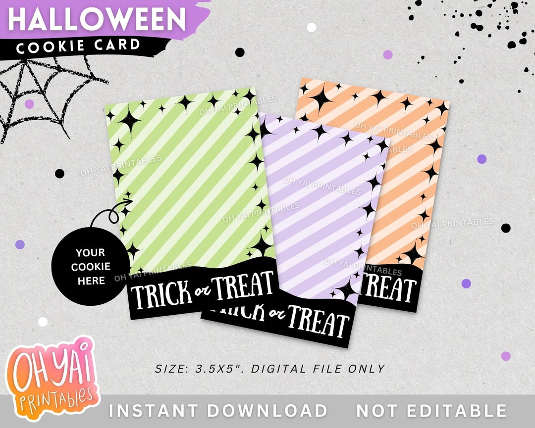 Halloween Cookie Card, Printable Halloween Cookie Card, 3.5x5in Cookie ...