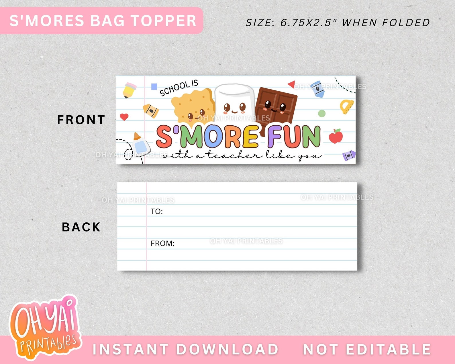 Teacher Appreciation S'mores Bag Topper 6.75x2.5 - Etsy