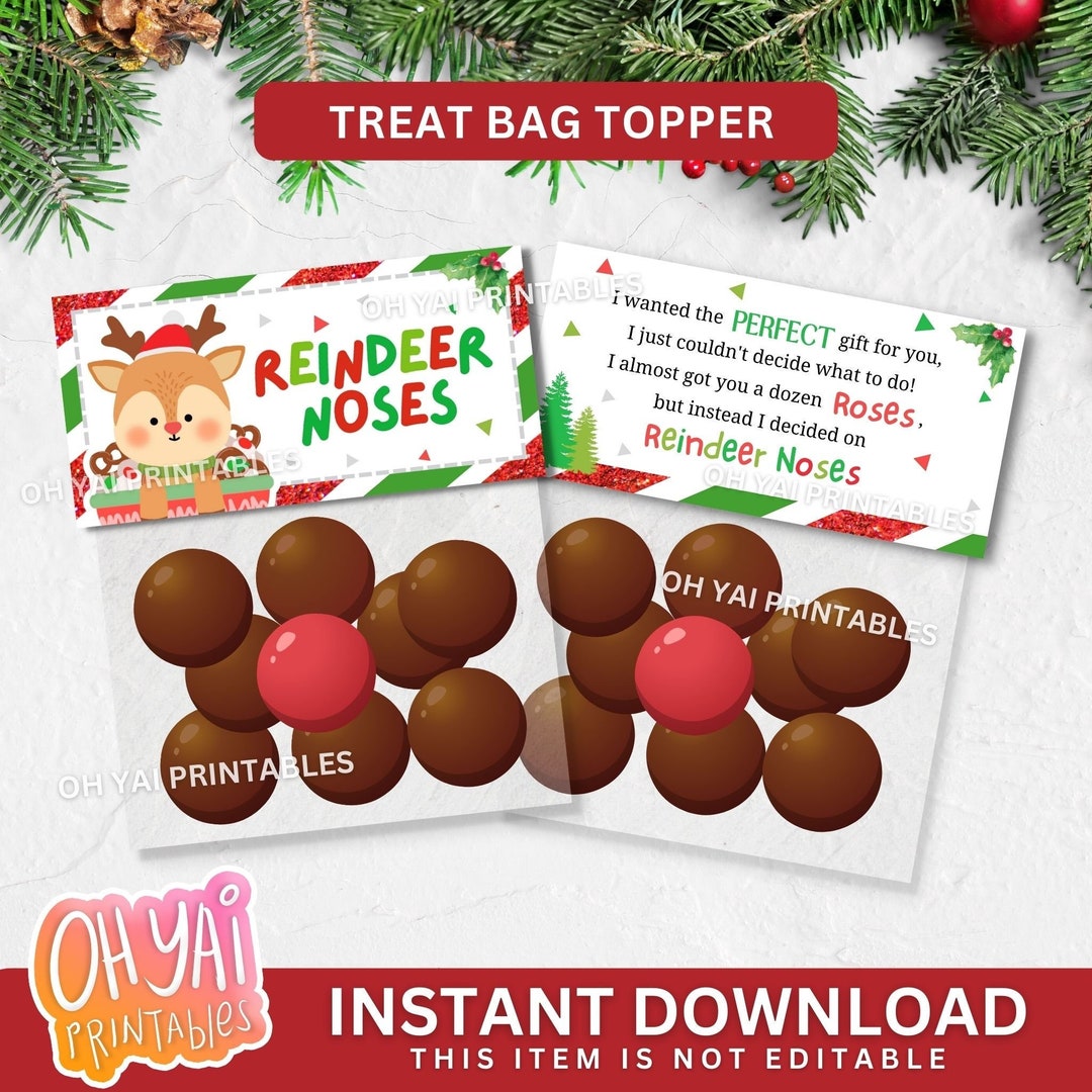 Reindeer Noses Treat Bag Topper, Christmas Treat Bag Toppers, Printable ...