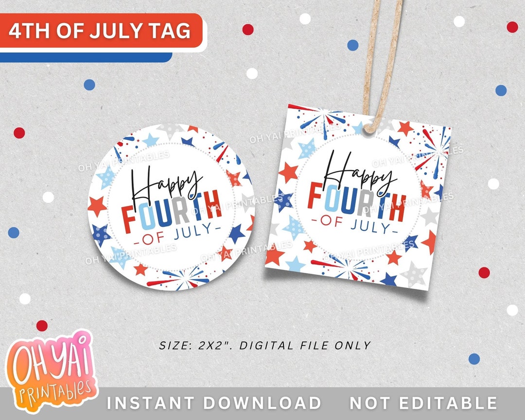 4th of July Tag, Happy 4th of July Tag, Printable 4th of July Tag, 4th ...