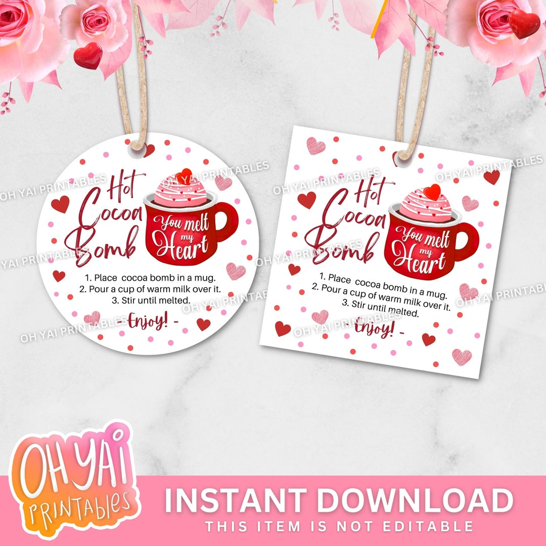 Valentine Hot Cocoa Bomb Tag, Valentine Tag, Printable Valentine Tag ...