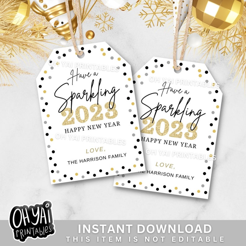 Printable New Years Tag Happy New Year Champagne Tag - Etsy