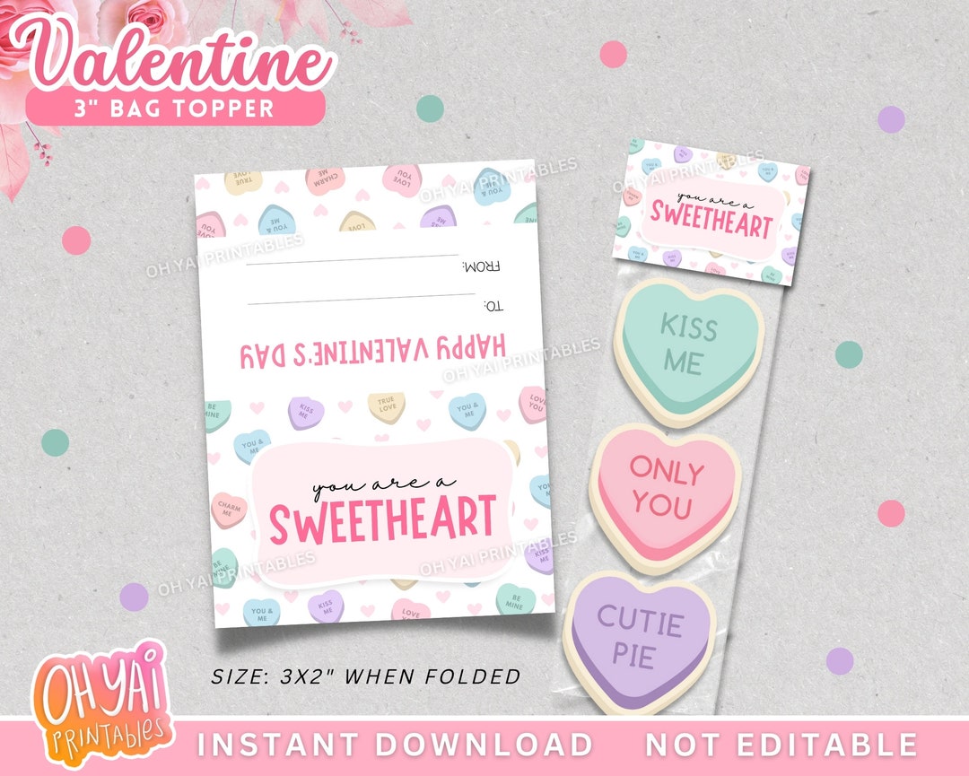 Valentine Bag Topper, 3x2 Bag Topper, Printable Valentine Bag Topper ...