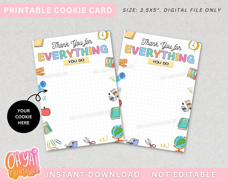 Teacher Appreciation Cookie Card Printable Teacher - Etsy