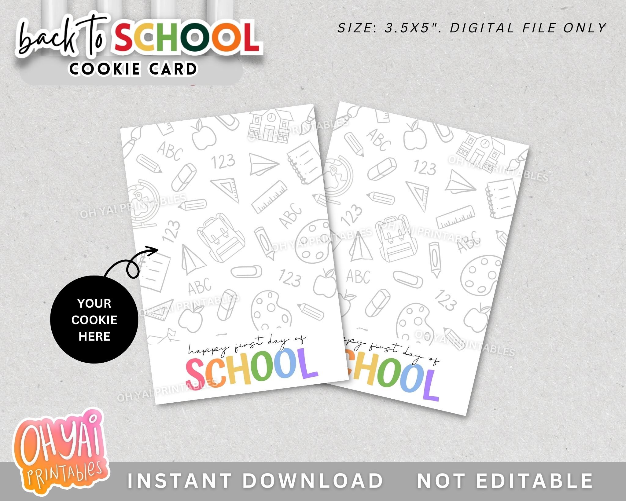 Back to School Cookie Card Printable Cookie Card First Day - Etsy