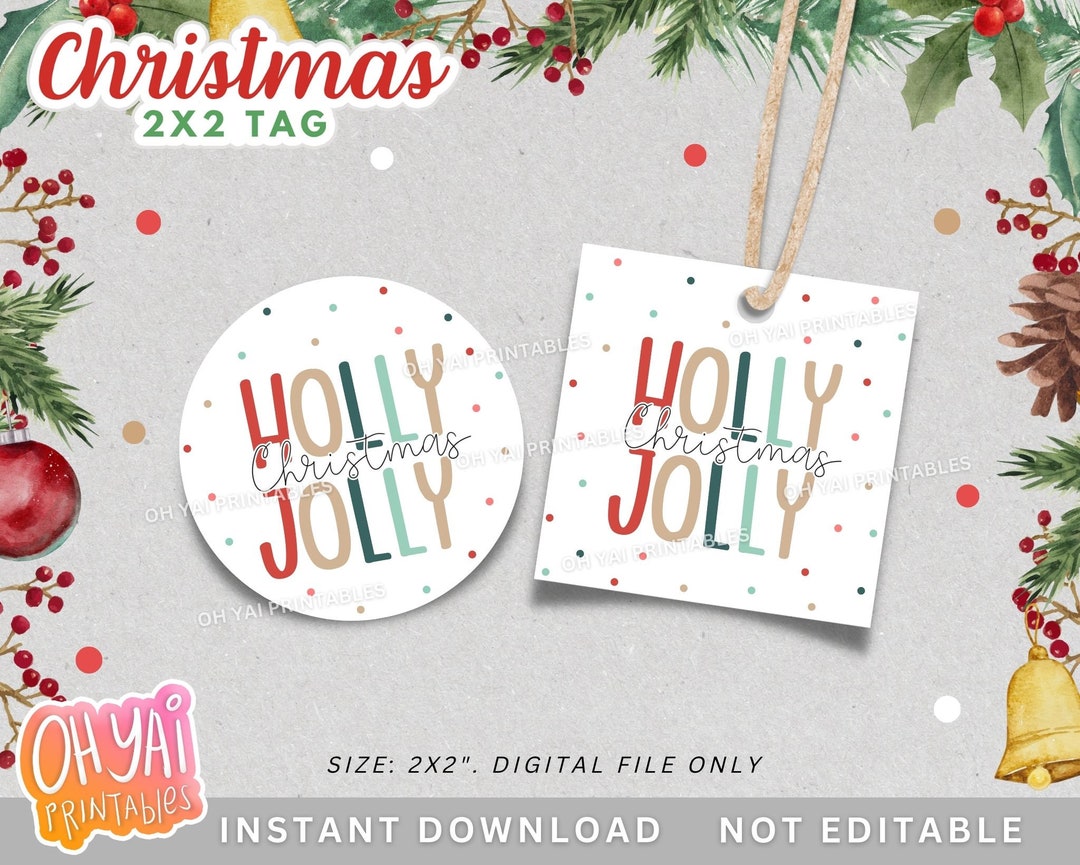 Printable Christmas Tag, Holly Jolly Christmas Tag, Muted Christmas Tag ...