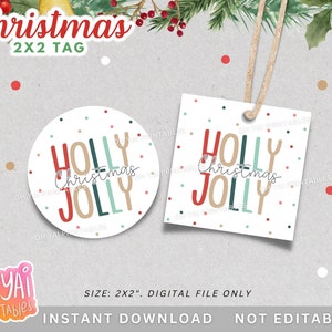 Printable Christmas Tag, Holly Jolly Christmas Tag, Muted Christmas Tag ...
