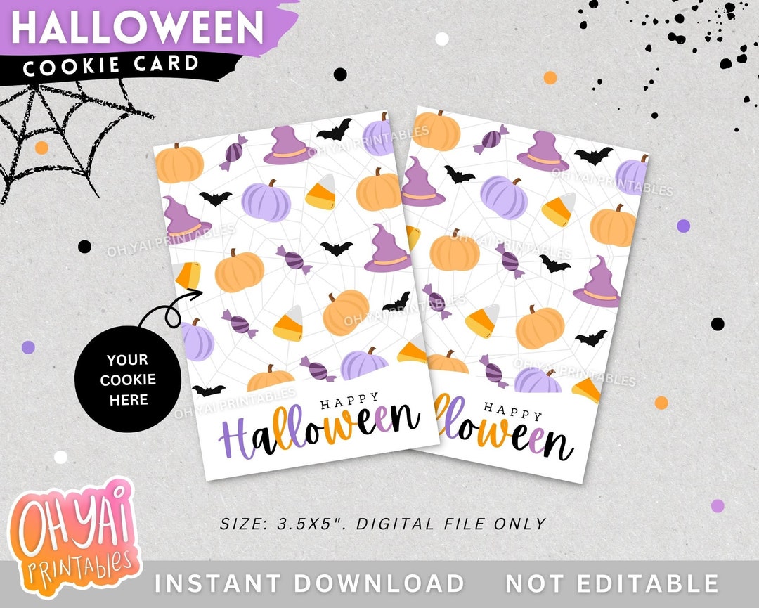 Halloween Cookie Card, Printable Halloween Cookie Card, 3.5x5in Cookie ...
