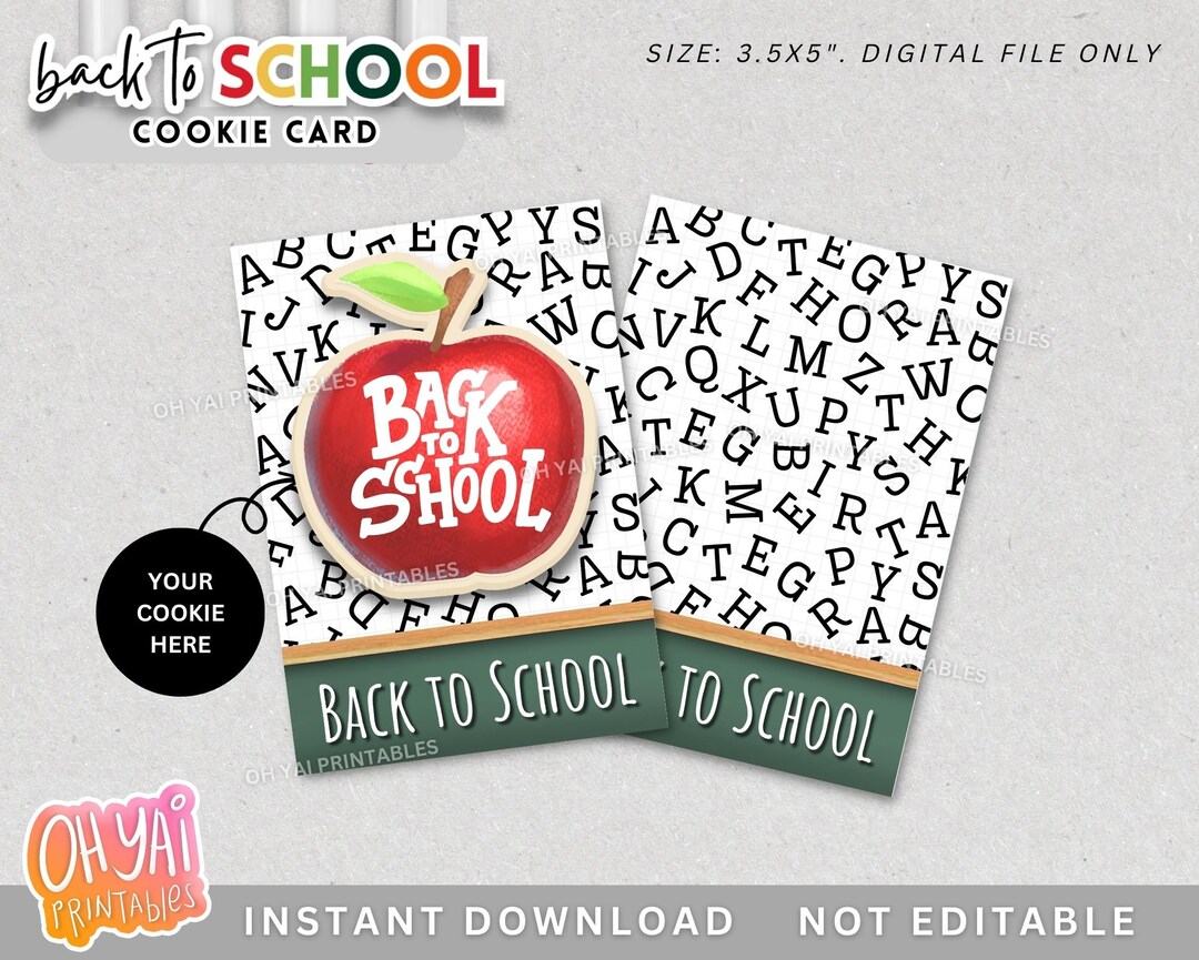 Back to School Cookie Card Printable Cookie Card First Day - Etsy