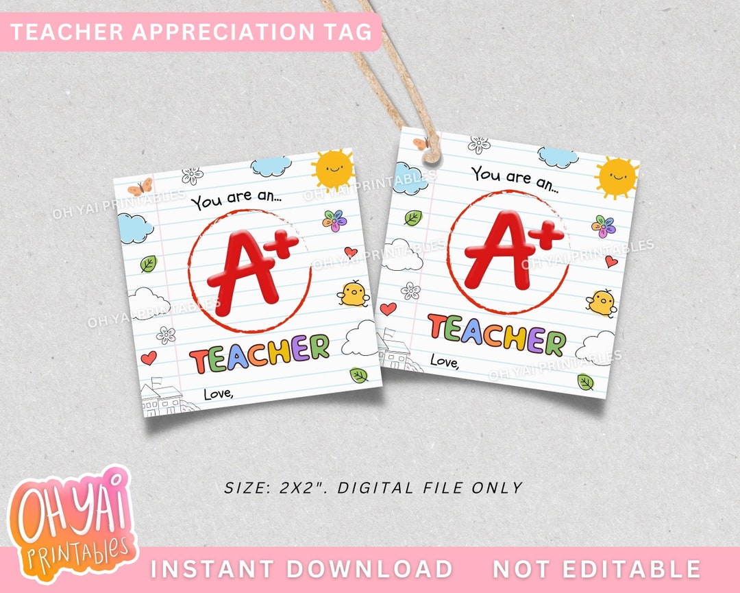 Teacher Appreciation Tag, Printable Teacher Appreciation Tag, Teacher ...