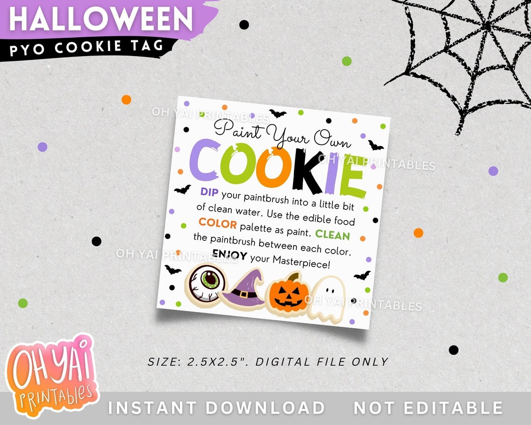 Halloween PYO Cookie Tag, Paint Your Own Cookie Tag, Printable PYO Tag ...