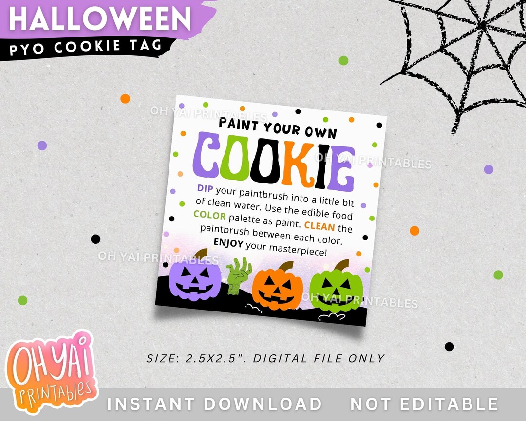 Halloween PYO Cookie Tag, Paint Your Own Cookie Tag, Printable PYO Tag ...