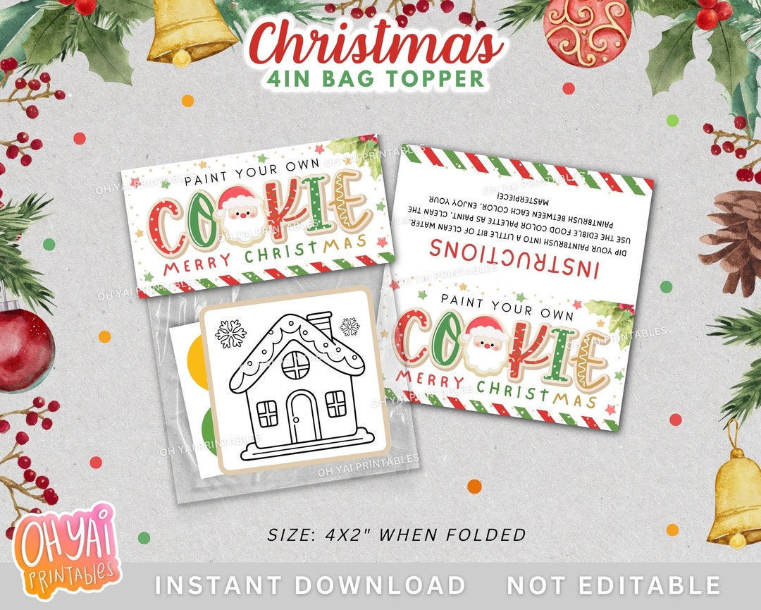 Christmas PYO Bag Topper, Paint Your Own Cookie Bag Topper, Printable ...