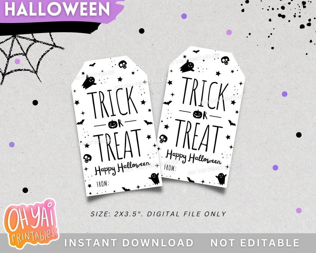 Trick or Treat Tag, Halloween Tag, Printable Halloween Tag, Halloween ...