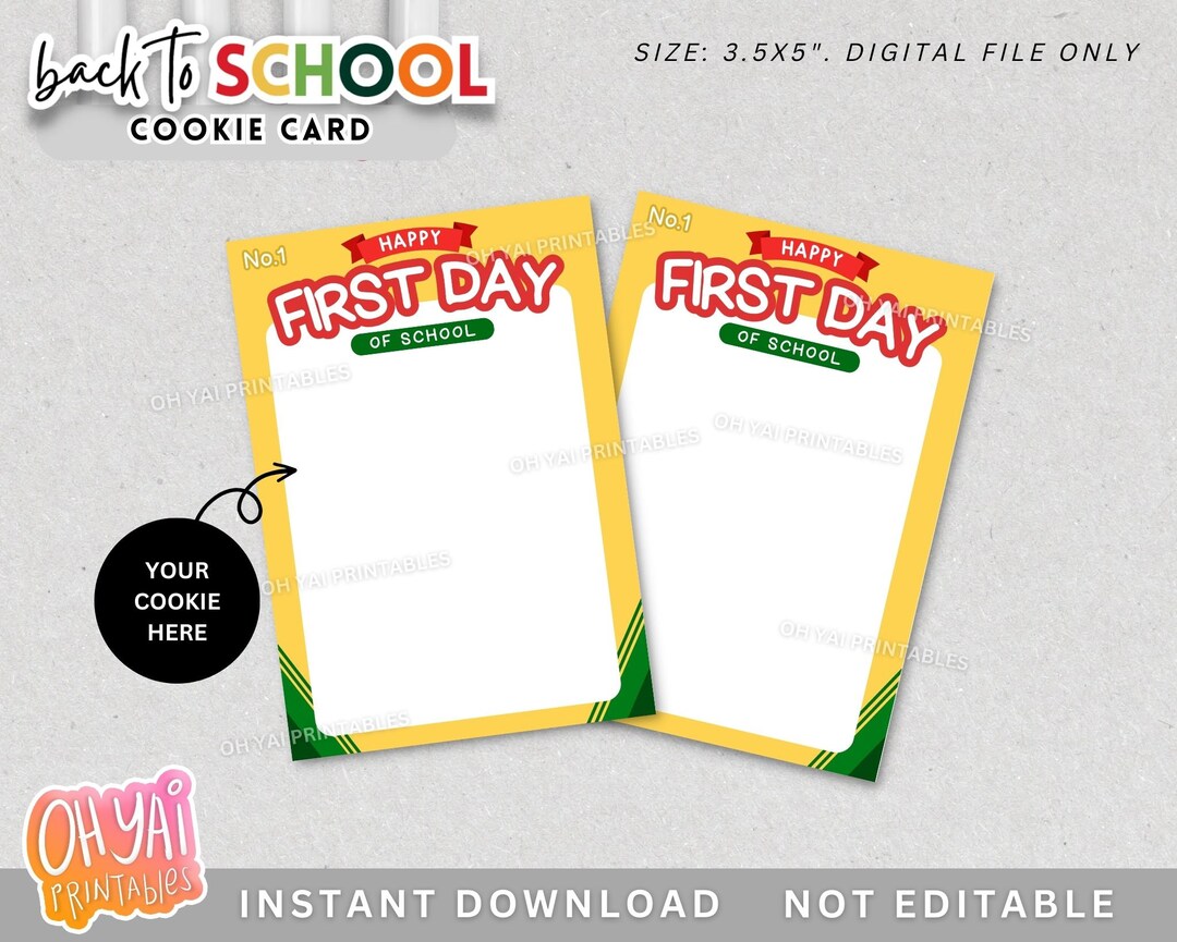 Back to School Cookie Card, Printable Cookie Card, First Day of School ...
