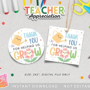 Teacher Appreciation Tag, Thank You for Helping Us Grow, Teacher Gift ...