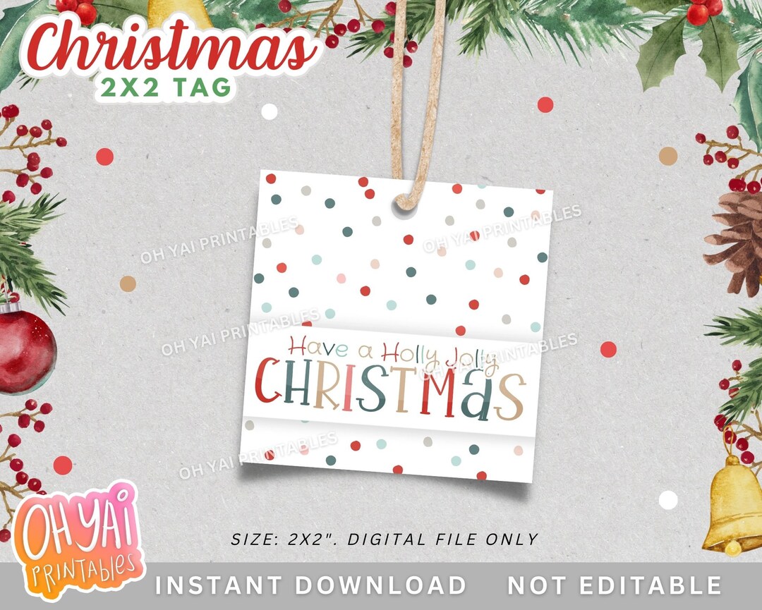 Printable Christmas Tag, Holly Jolly Christmas Tag, Muted Christmas Tag ...