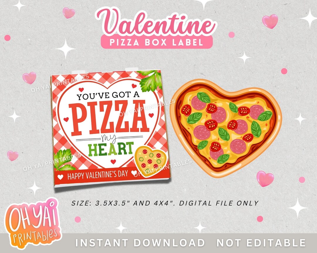 Valentine Pizza Box Label, Pizza My Heart Box Label, Pizza Box Label ...