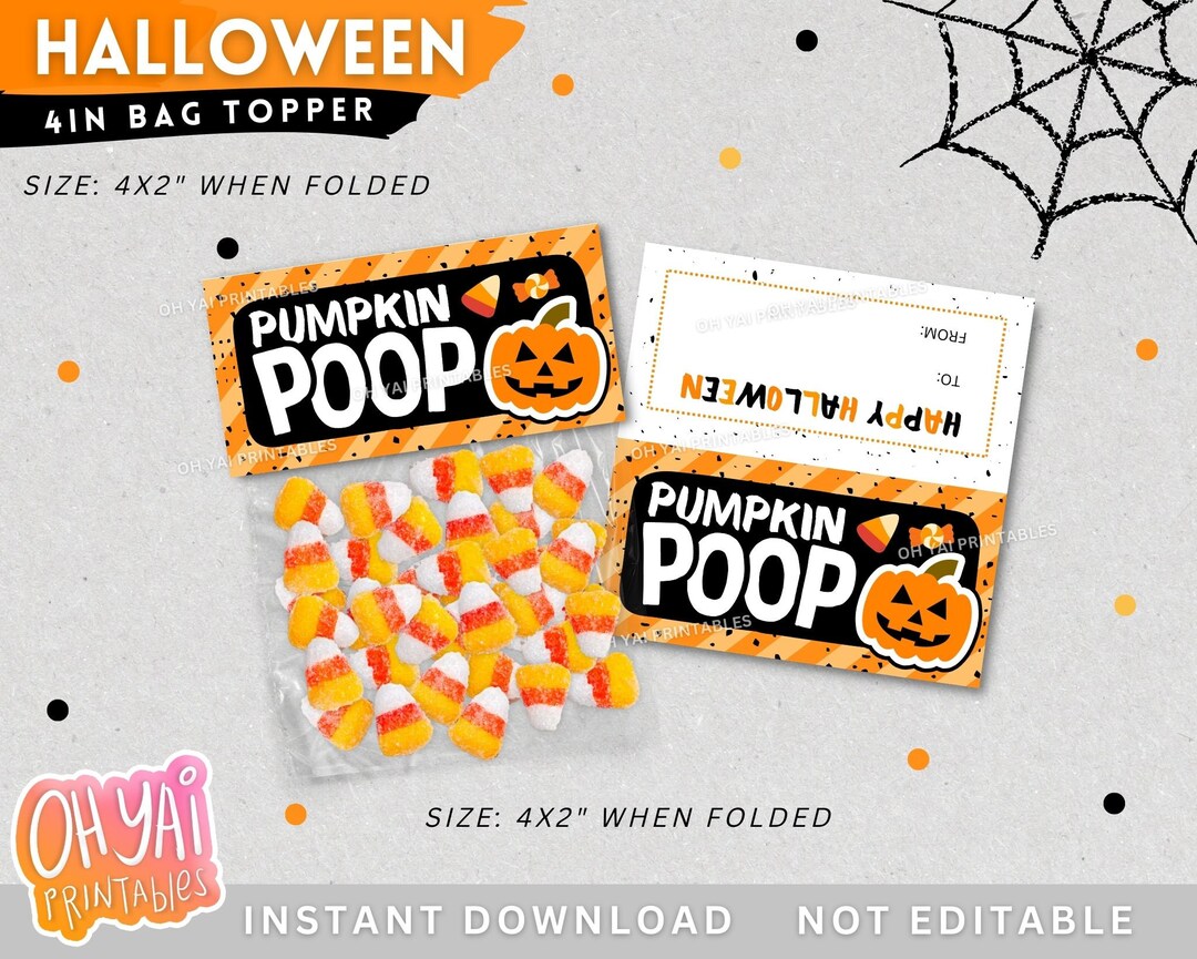 Halloween Bag Topper, 4x2 Bag Topper, Pumpkin Poop Bag Topper ...