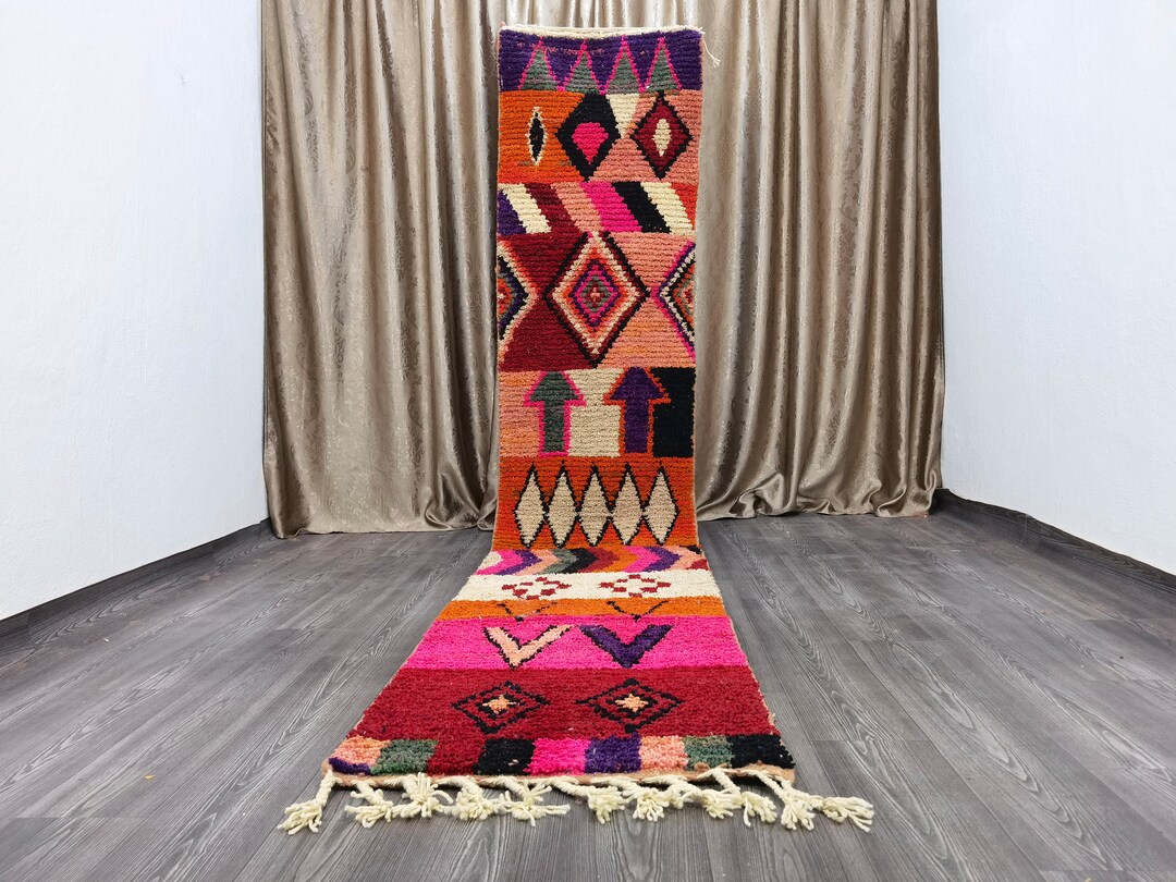 Hand-knotted Colorful Berber Runner Rug, Custom Moroccan Boujaad - Etsy