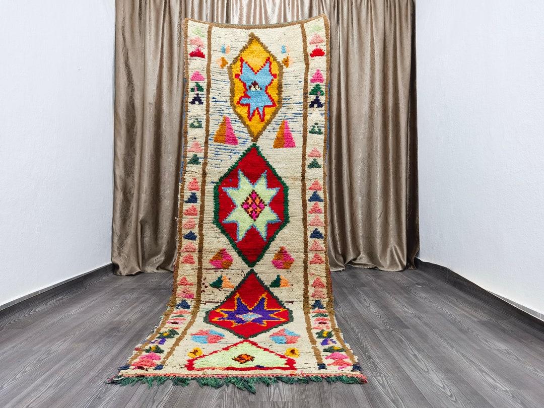 3x9 Ft Vintage Colorful Berber Runner Rug, Boujaad Colorful Runner Rug ...
