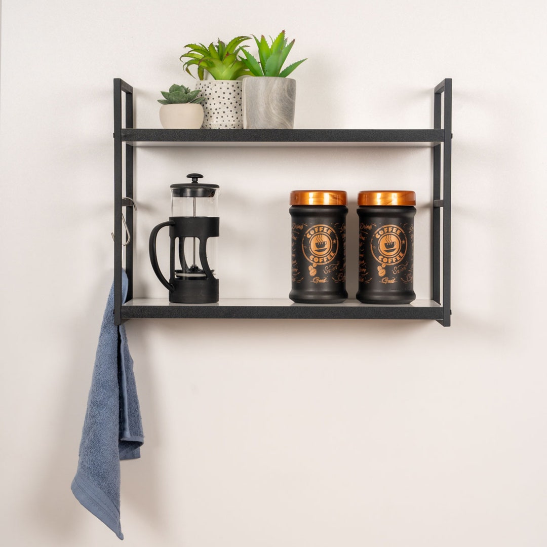 White Wooden Shelving Unit With Metal Body Multifunctional Kitchen ...