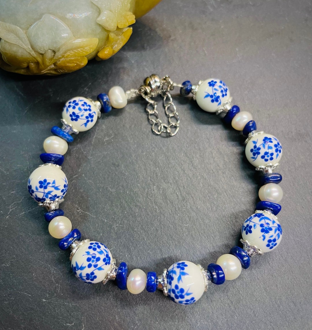 Asian Porcelains Bracelet With Pearls and Lapis Lazuli - Etsy
