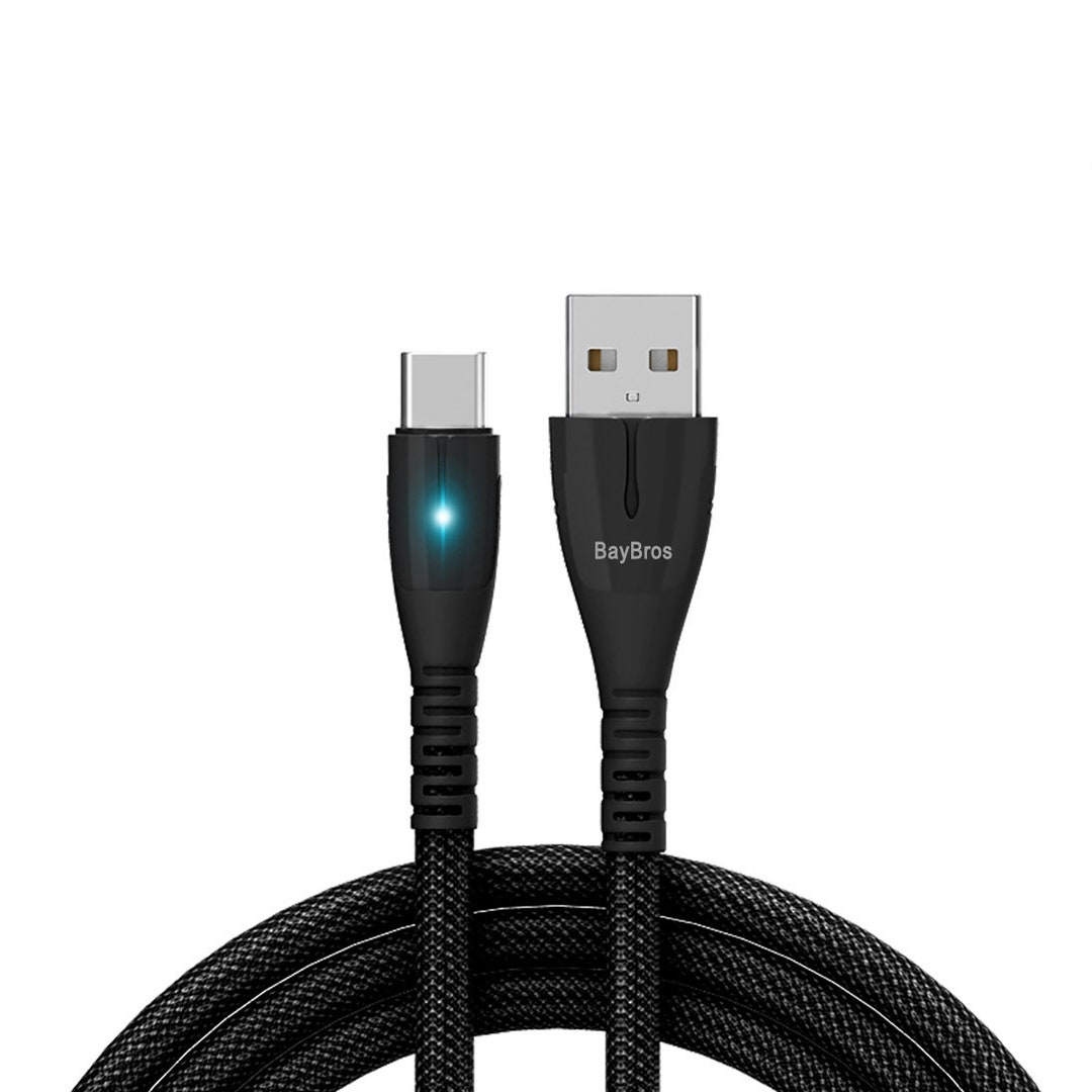 Baybros USB C to USBA Cable, Nylon Braided With Led, 3A 65W Max ...
