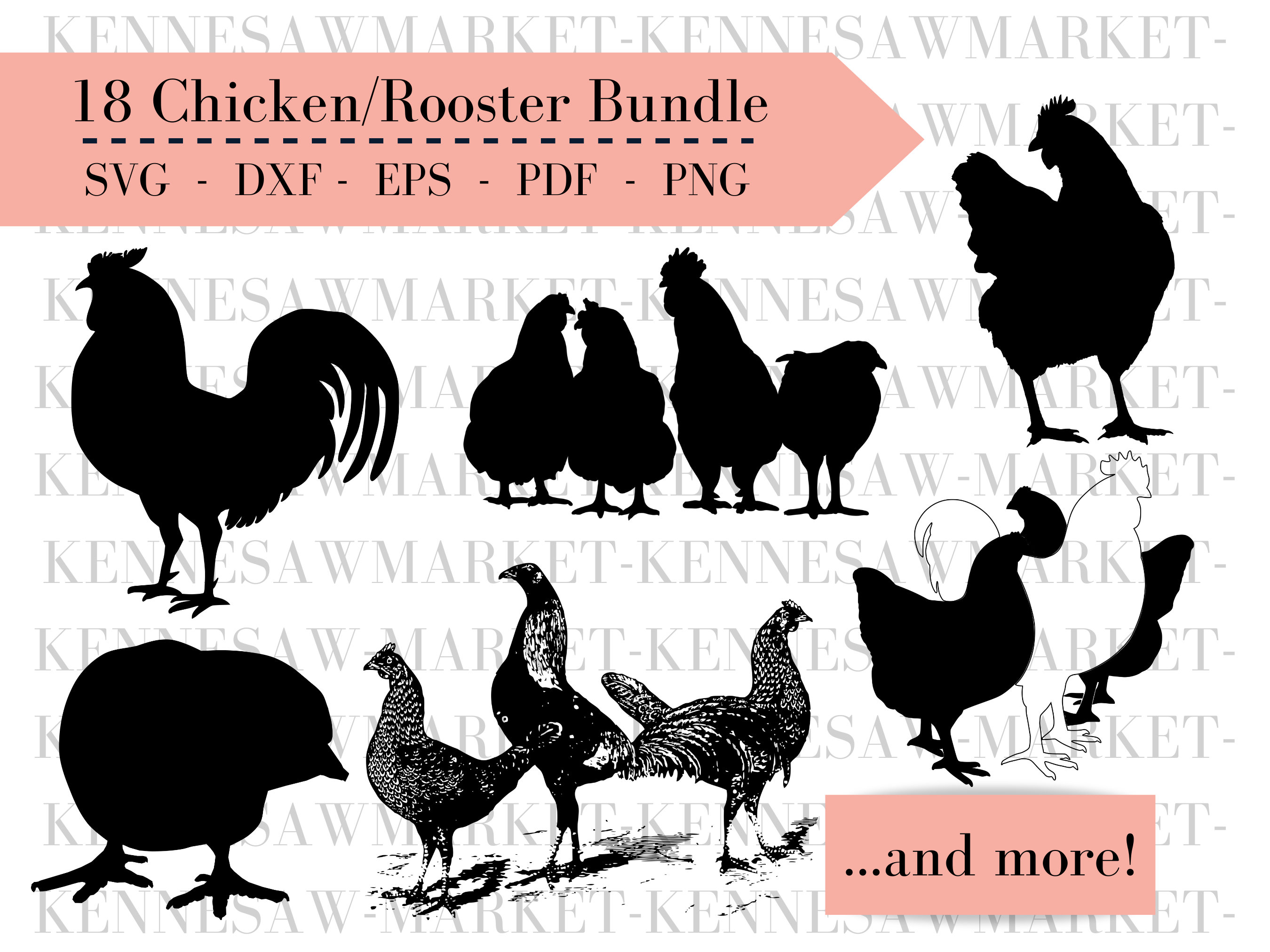 Chicken and Rooster Silhouette Bundle With Svg, Dxf, Eps, Pdf, Png ...