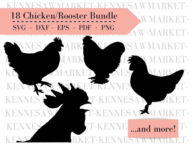 Chicken and Rooster Silhouette Bundle With Svg, Dxf, Eps, Pdf, Png ...