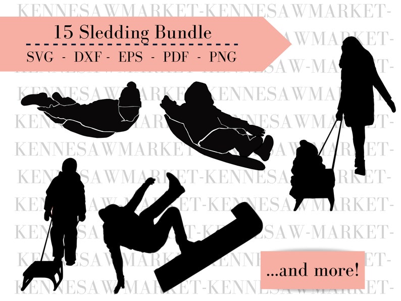 Winter Sledding Silhouette Bundle With Svg, Dxf, Eps, Pdf, Png ...