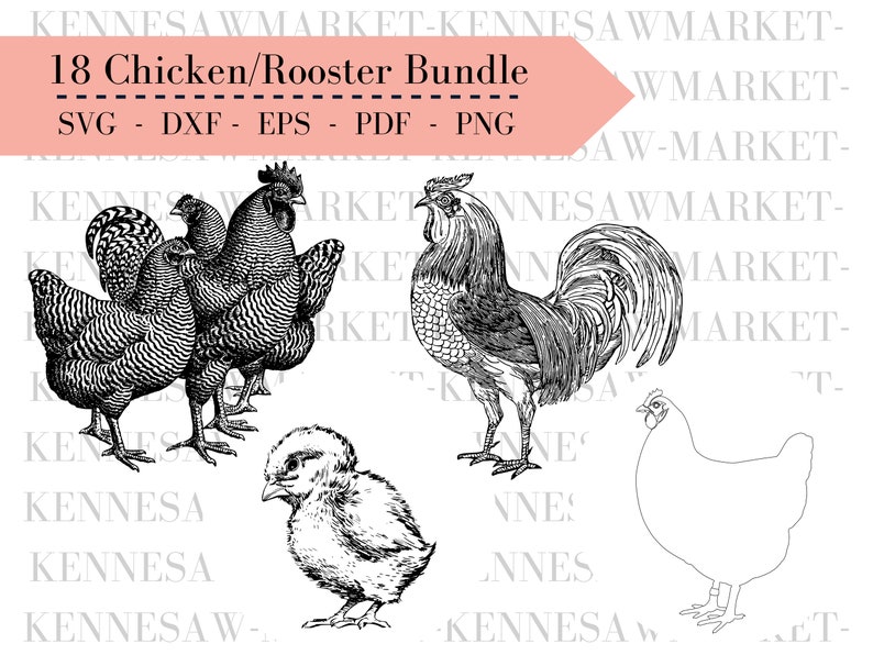 Chicken and Rooster Silhouette Bundle With Svg, Dxf, Eps, Pdf, Png ...