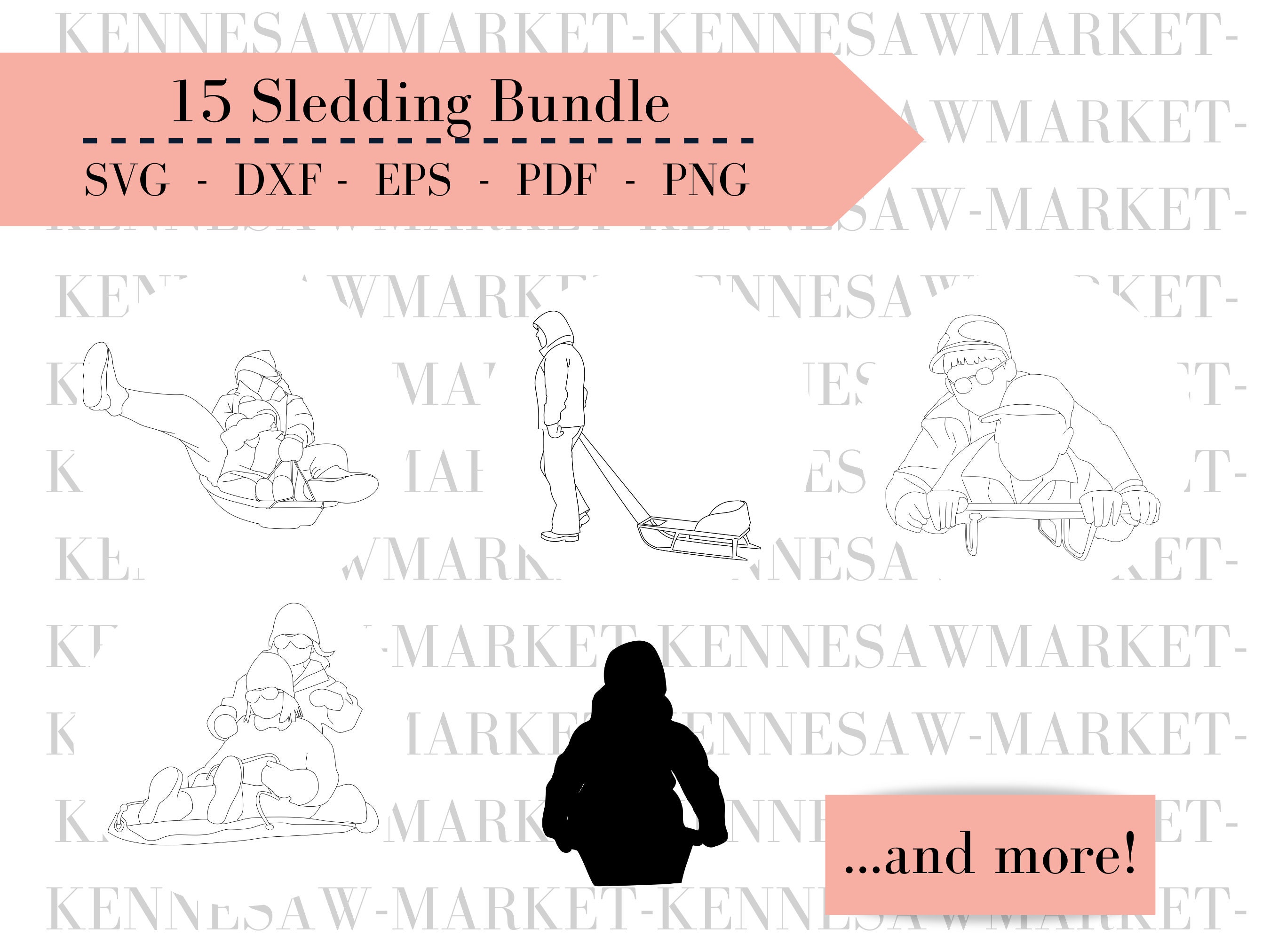 Winter Sledding Silhouette Bundle With Svg, Dxf, Eps, Pdf, Png ...